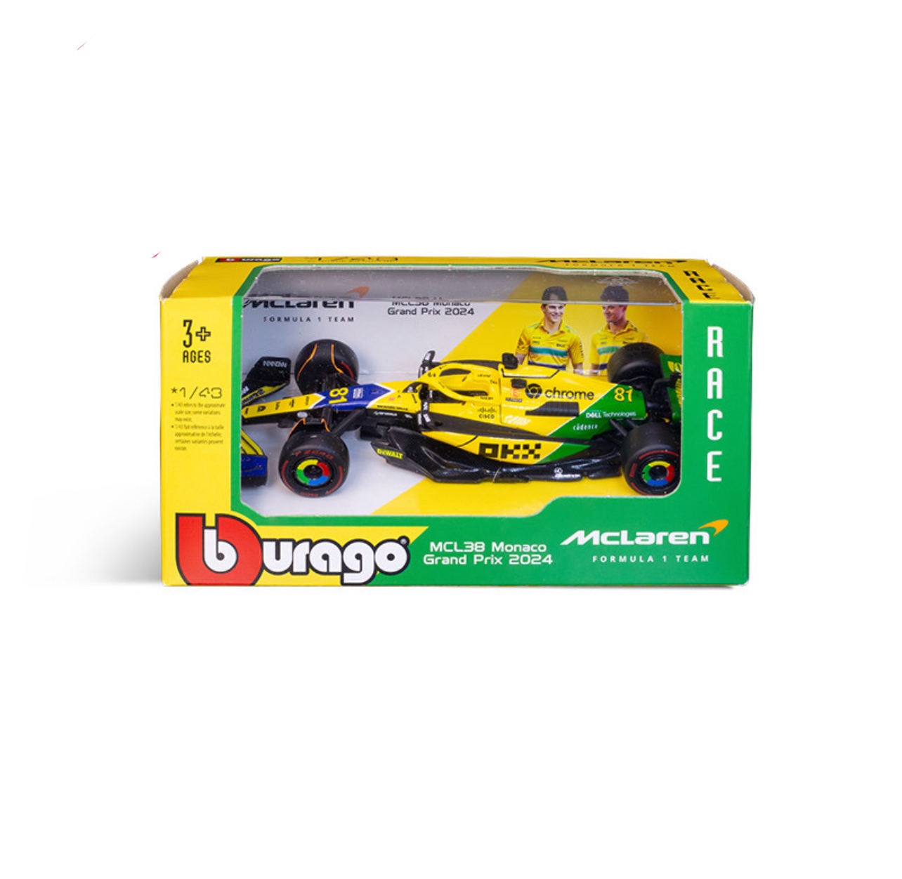 1/43 Bburago – McLaren MCL38 #4 F1 2024 Monaco GP (Senna livery ...